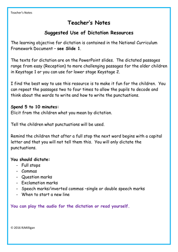 Dictation Sentences Audio Presentations Worksheets KS1 and EFL ...