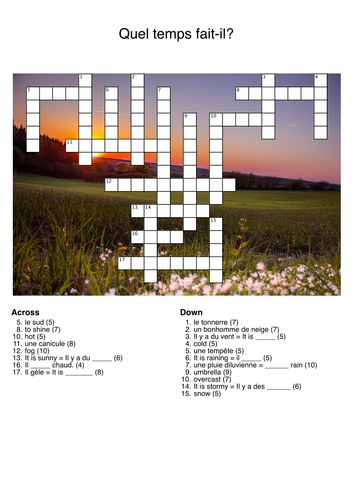 Weather crossword (French) - Quel temps fait-il? | Teaching Resources