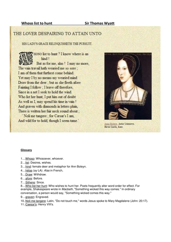 Who so list to hunt poem lesson AS love through the ages | Teaching ...