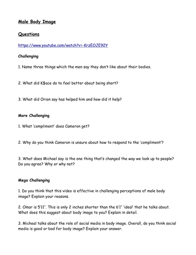 Body Image PSHE | Teaching Resources