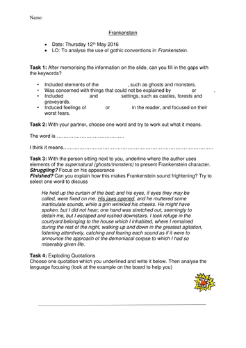 Relating the gothic conventions to an extract from Frankenstein (19th ...