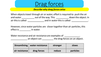 Drag Forces - Missing Words | Teaching Resources