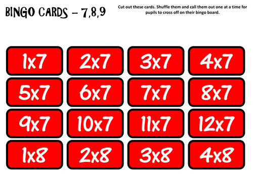 TIMES TABLES POSTERS x 18 A4 - MULTIPLICATION BINGO GAMES resources ...