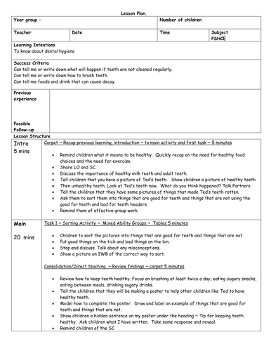 Dental Hygiene Observed Lesson KS1 | Teaching Resources
