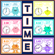 TELLING THE TIME DISPLAY POSTERS - MATHS KS1-2 CLOCKS HOURS MINUTES ...