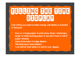 TELLING THE TIME DISPLAY POSTERS - MATHS KS1-2 CLOCKS HOURS MINUTES ...