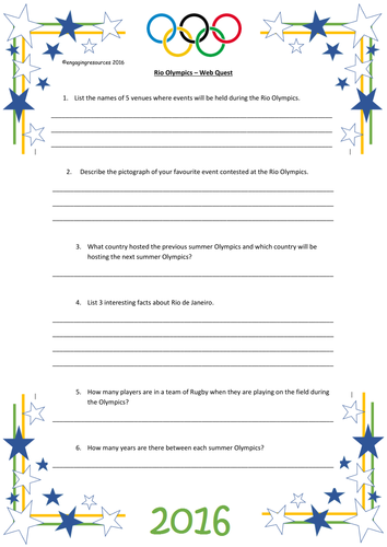 Rio Olympics 2016 themed web-quest | Teaching Resources
