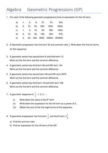 Geometric Progressions | Teaching Resources