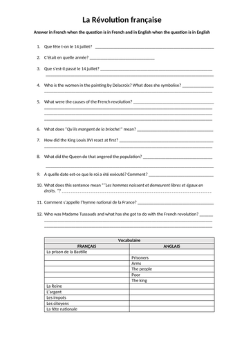 La Revolution francaise -Le 14 Juillet 1789 | Teaching Resources