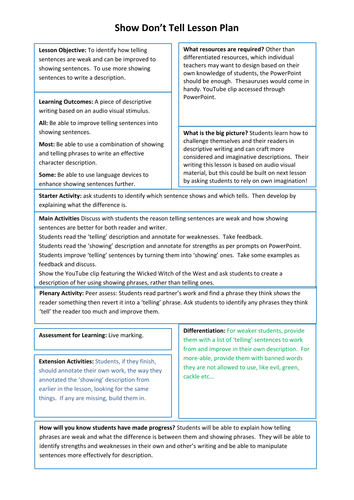 Descriptive Writing - Show Don't Tell | Teaching Resources