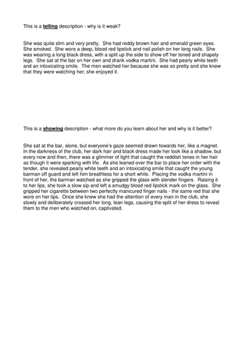 Descriptive Writing - Show Don't Tell | Teaching Resources