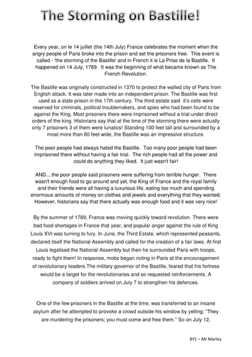 The French Revolution: Storming of the Bastille. | Teaching Resources