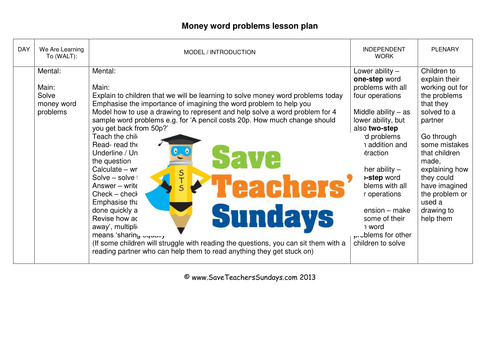 Money Word Problems KS2 Worksheets, Lesson Plans and Model Worksheet ...