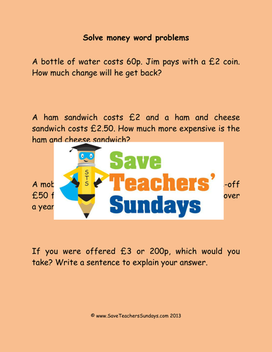 Money Word Problems KS2 Worksheets, Lesson Plans and Model Worksheet ...
