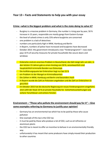 Fact Sheets to help with Year 13 essay | Teaching Resources