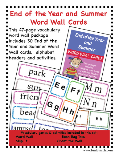 End of the Year and Summer Vocabulary Word Wall | Teaching Resources
