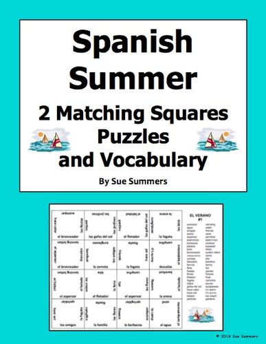 Spanish Summer 2 Matching Squares Puzzles 4 x 4 | Teaching Resources