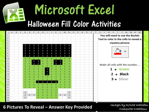 Excel Spreadsheets Halloween Mystery Pictures Fill Color - Computer Lab ...