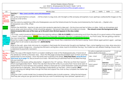 Shakespeare English Full scheme of work (Richard III) | Teaching Resources