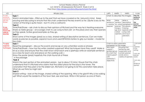 Shakespeare English Full scheme of work (Richard III) | Teaching Resources