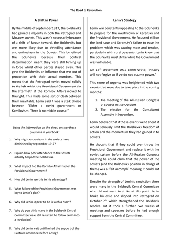 Russian Revolution - The Road to Revolution | Teaching Resources