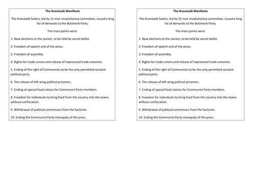 Russian Revolution - Kronstadt and Tambov | Teaching Resources