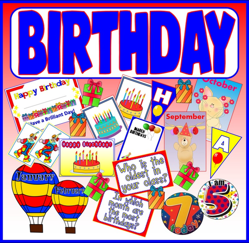 HAPPY BIRTHDAY TEACHING RESOURCES EYF KS1-2 DISPLAY MONTHS CLASSROOM ...