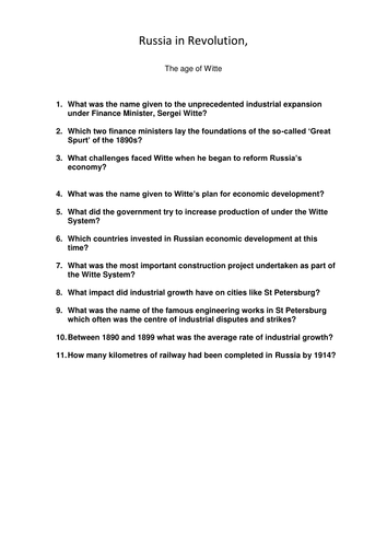 Tsarist and Communist Russia 1855-1917 Revision Resources and ...