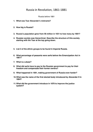 Tsarist and Communist Russia 1855-1917 Revision Resources and ...