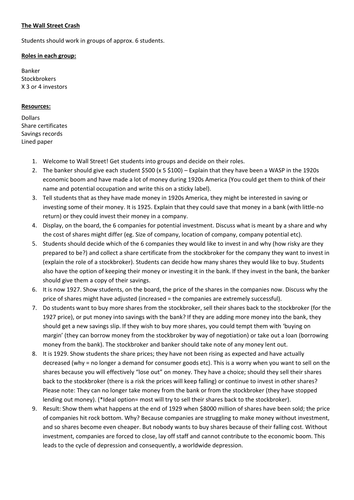 The Wall Street Crash Game and Resources | Teaching Resources