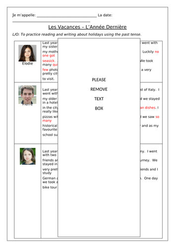 FRENCH - Holidays - Les Vacances - L'Année Dernière - Worksheets ...
