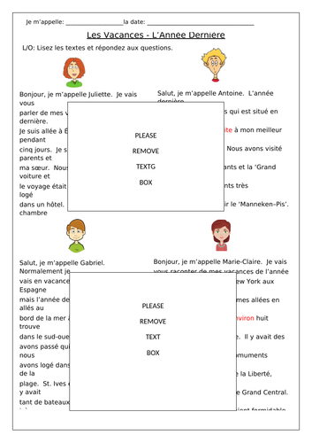 FRENCH - Holidays - Les Vacances - L'Année Dernière - Worksheets ...