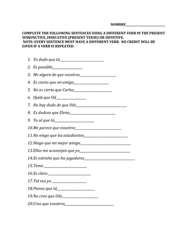 subjunctive indicative infinitive | Teaching Resources
