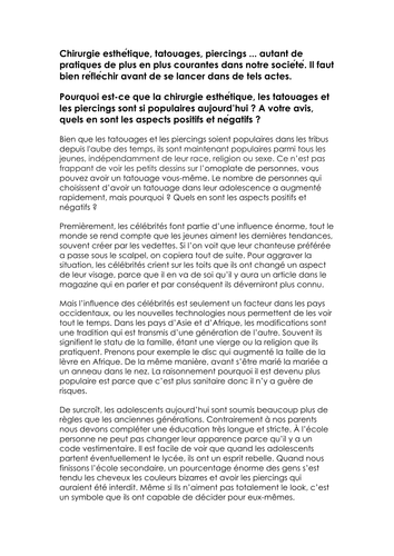La chirurgie esthétique- AS french model essay | Teaching Resources
