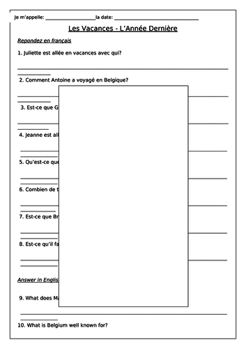 FRENCH - Holidays - Les Vacances - L'Année Dernière - Worksheets ...