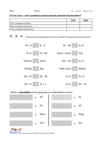 Greater Than and Less Than KS1 pack: two lessons, interactive game ...
