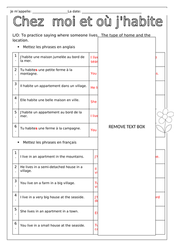 FRENCH - Chez Moi et Où J'Habite (Introduction) | Teaching Resources