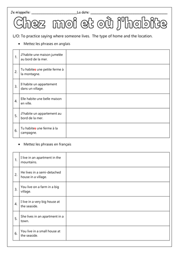 FRENCH - Chez Moi et Où J'Habite (Introduction) | Teaching Resources