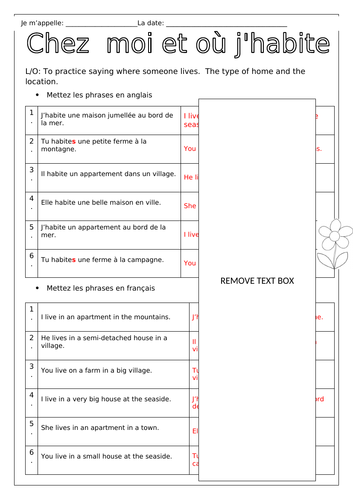 FRENCH - Chez Moi et Où J'Habite (Introduction) | Teaching Resources