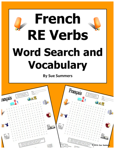 French RE Verbs Word Search Puzzle, Image IDs, and Verb Lists ...