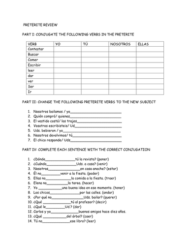 preterit practice | Teaching Resources