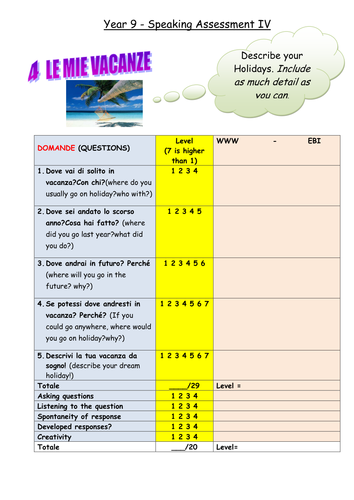 Italiano My Holidays (Le vacanze) | Teaching Resources