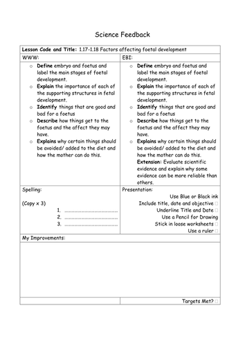 NEW KS3 YEAR 7 SCIENCE CELLS TRACKING, FEEDBACK AND HOME LEARNING ...