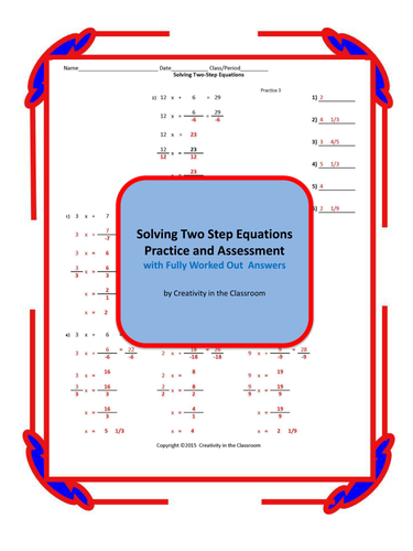 Solving Two Step Equations Practice and Assessment | Teaching Resources