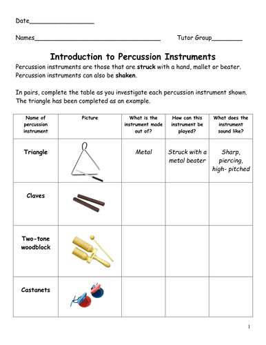 Year 7 Percussion Instruments Recognition | Teaching Resources