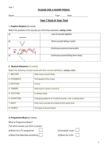 Year 7 Baseline test and End of Year 7 test by jstimms - Teaching ...