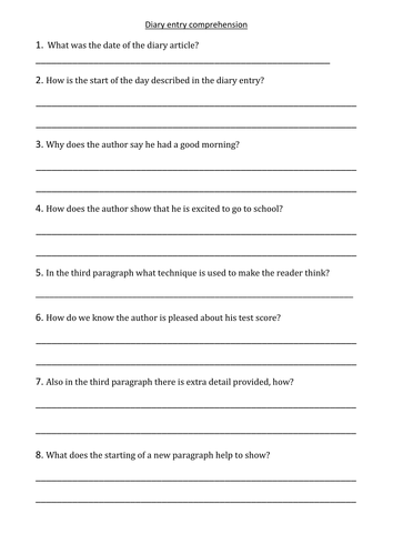Diary entry reading comprehension | Teaching Resources
