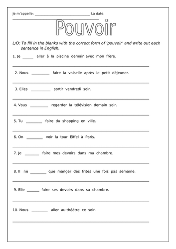 FRENCH - MODAL VERBS - VOULOIR-POUVOIR-DEVOIR - Worksheets | Teaching ...