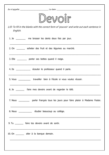 FRENCH - MODAL VERBS - VOULOIR-POUVOIR-DEVOIR - Worksheets | Teaching ...