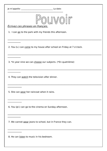 FRENCH - MODAL VERBS - VOULOIR-POUVOIR-DEVOIR - Worksheets | Teaching ...